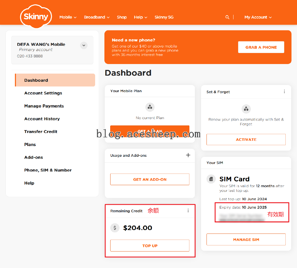 新西兰 Skinny 保号卡 - AceSheep
